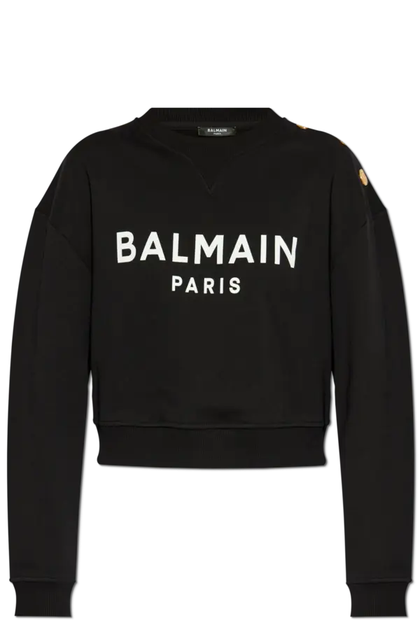 Balmain Cropped Sweatshirt With Printed Logo - Black