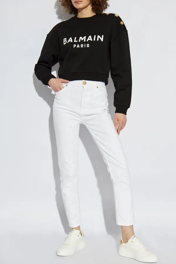 Balmain Cropped Sweatshirt With Printed Logo