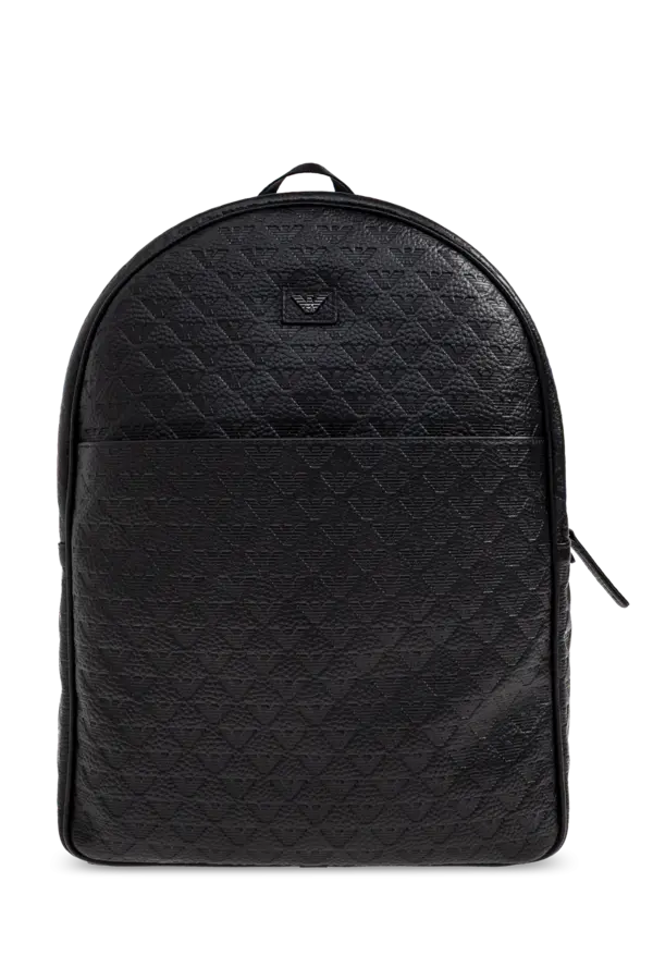 Emporio Armani Monogram Leather Backpack - Black