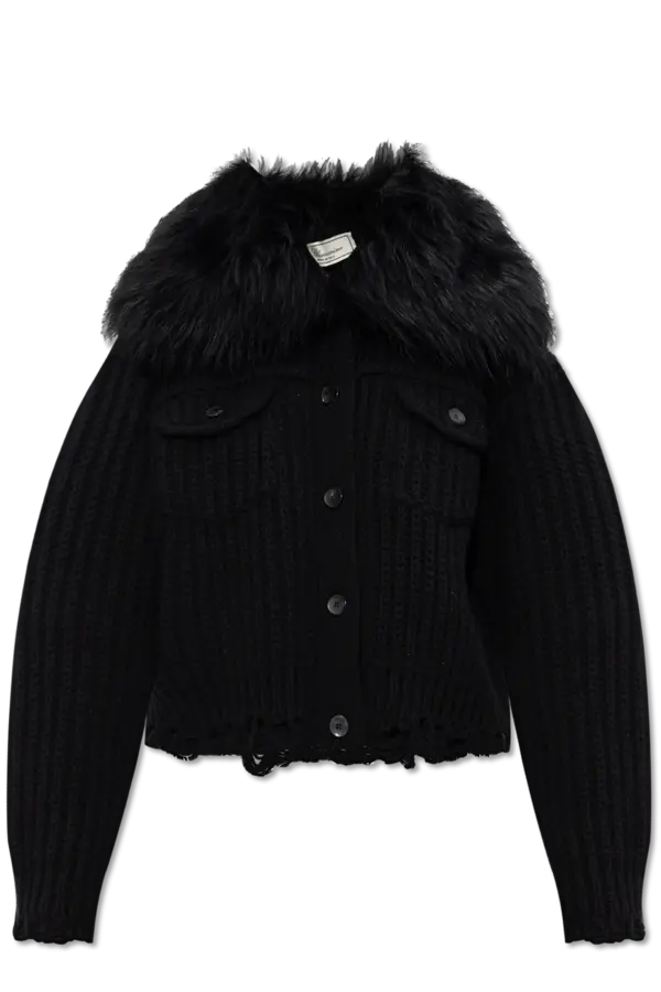 Blumarine Fur-collar Wool-cashmere Blend Cardigan