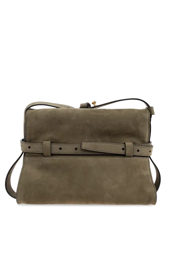 Moschino Suede Shoulder Bag With Gold Buckle - Green
