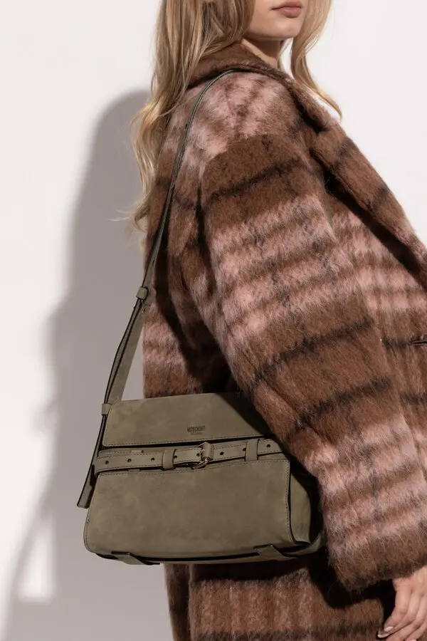 Moschino Suede Shoulder Bag With Gold Buckle