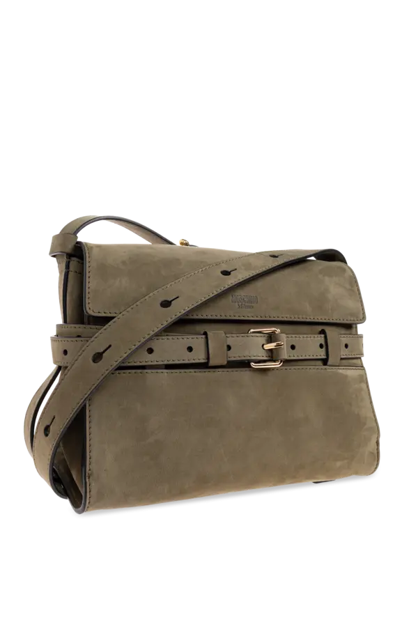 Moschino Suede Shoulder Bag With Gold Buckle
