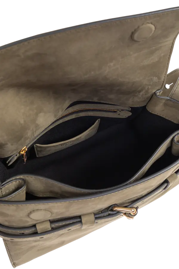 Moschino Suede Shoulder Bag With Gold Buckle