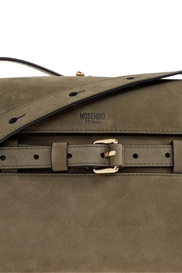 Moschino Suede Shoulder Bag With Gold Buckle