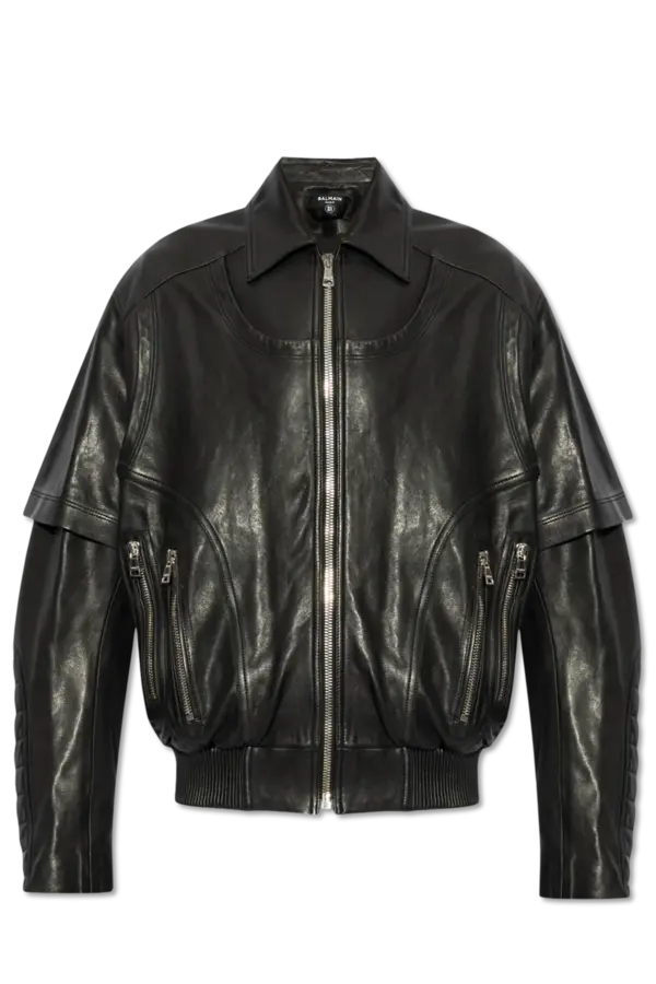 BALMAIN　レザージャケット　ハイネック　y2k Balmain multiple-pocket Leather Jacket | Black | FARFETCH OM