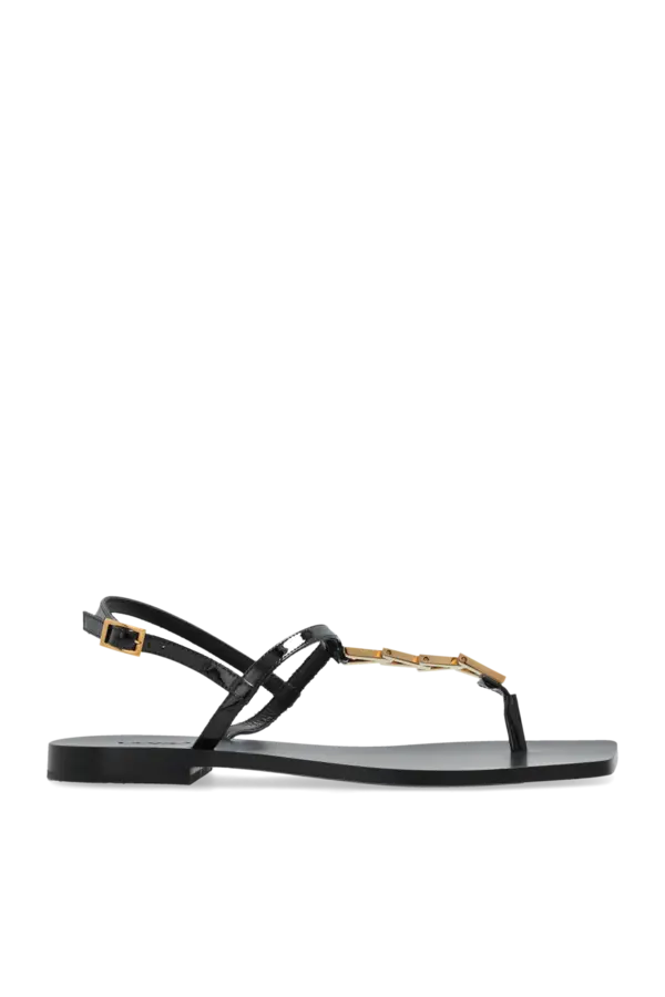 Versace Leather Sandals With Gold-tone 'v' Detail
