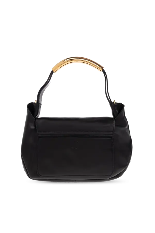 Moschino Handbag In Genuine Leather With Gold-tone Hardware - Black