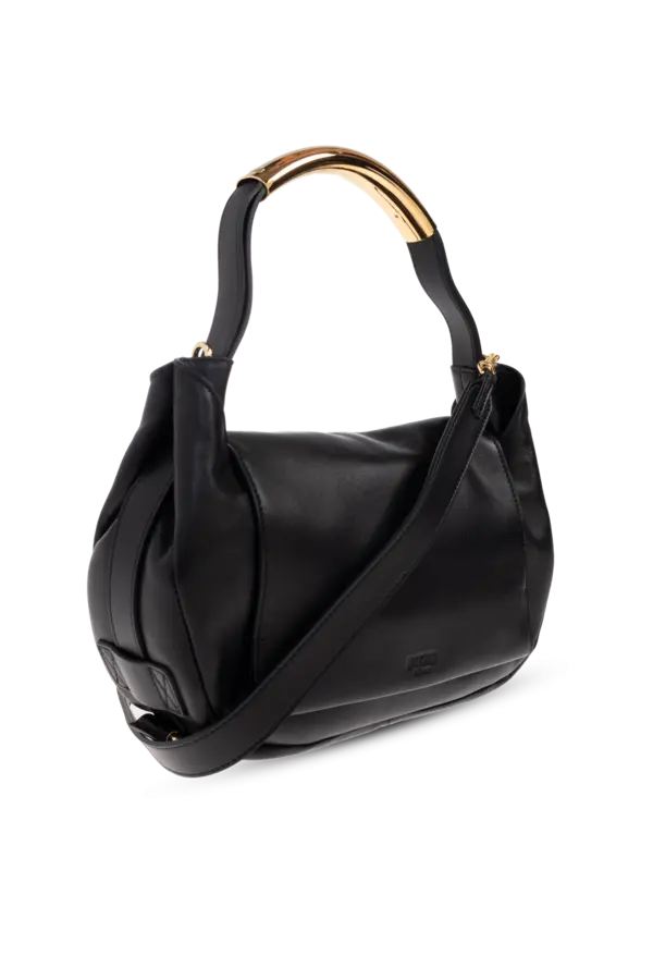 Moschino Handbag In Genuine Leather With Gold-tone Hardware - Black