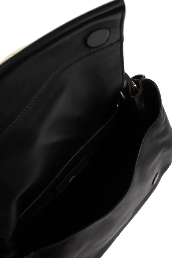 Moschino Handbag In Genuine Leather With Gold-tone Hardware - Black