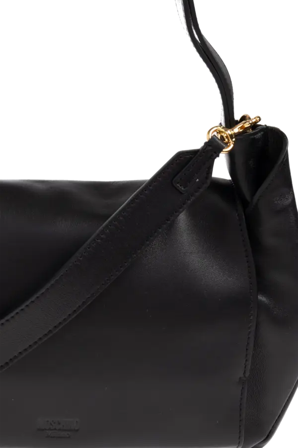 Moschino Handbag In Genuine Leather With Gold-tone Hardware - Black