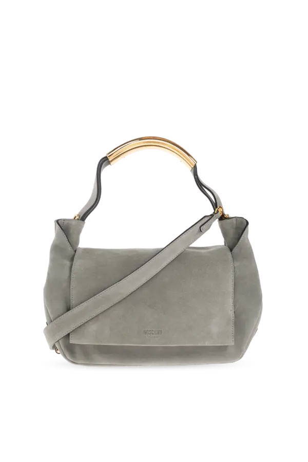 Moschino Suede Handbag With Golden Appliqu - Grey