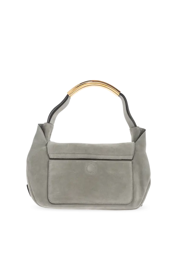 Moschino Suede Handbag With Golden Appliqu - Grey