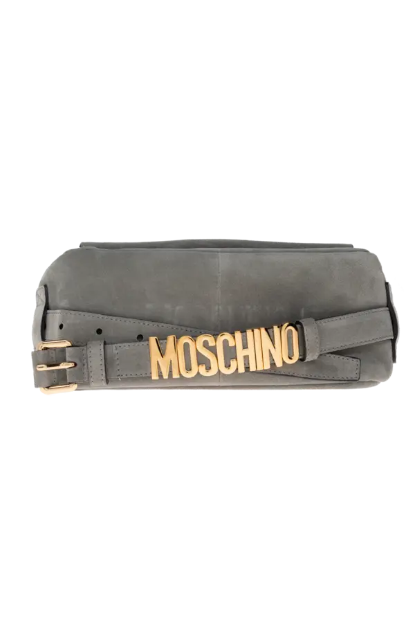 Moschino Suede Handbag With Golden Appliqu - Grey