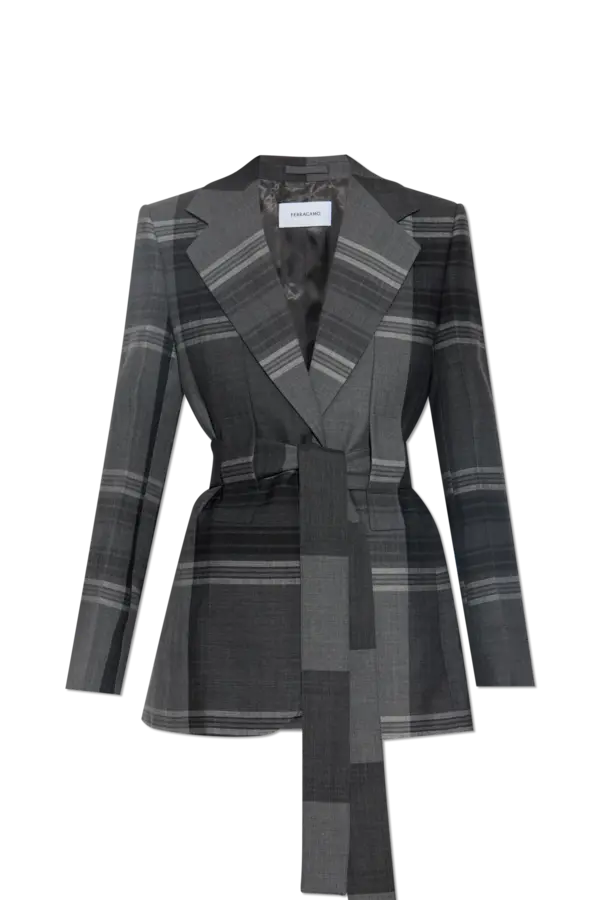 FERRAGAMO Belted Check Pattern Blazer