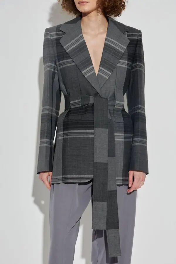 FERRAGAMO Belted Check Pattern Blazer