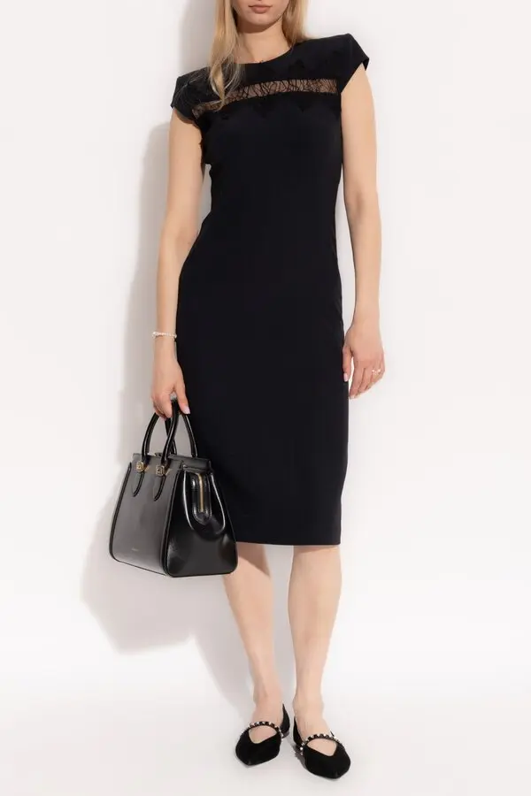 Alexander Mcqueen Cap-sleeve Lace-embroidered Midi Dress - Black