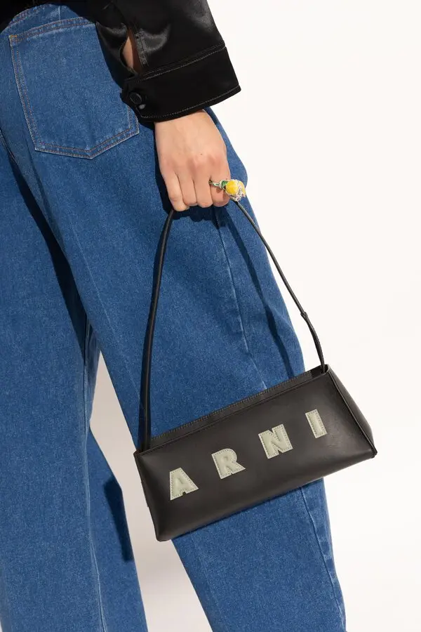 Marni Rectangular Shoulder Bag In Natural Leather - Black