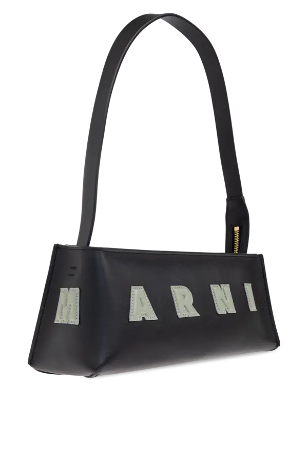 Marni Rectangular Shoulder Bag In Natural Leather - Black