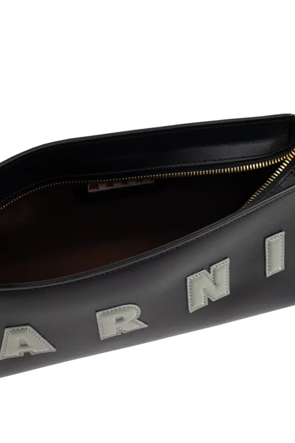 Marni Rectangular Shoulder Bag In Natural Leather - Black