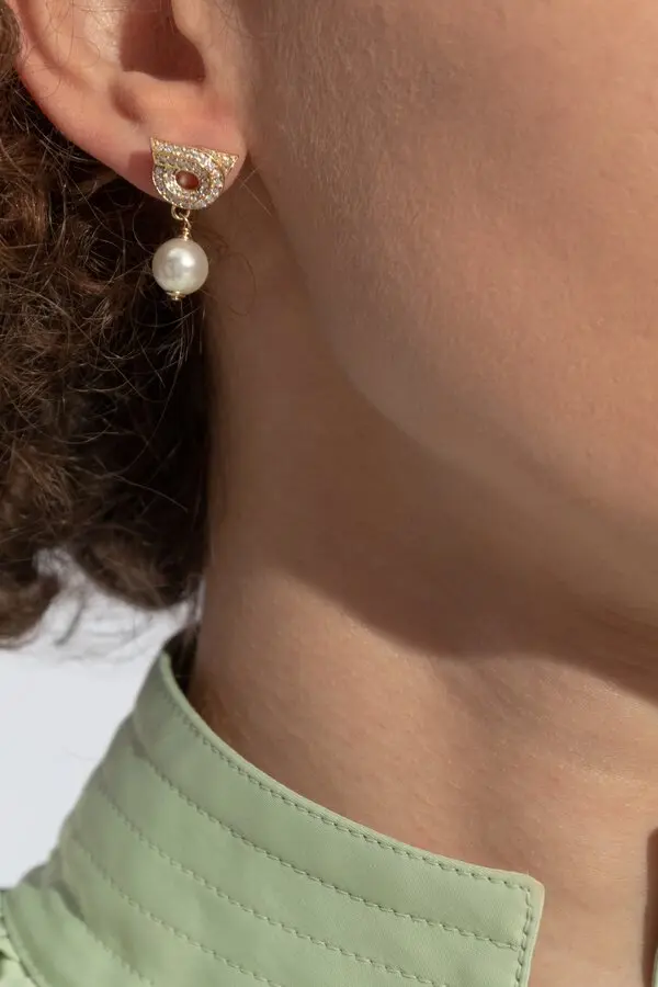 FERRAGAMO Earrings With Logo Detailing And Pearl Accent