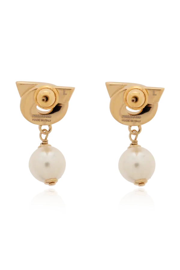 FERRAGAMO Earrings With Logo Detailing And Pearl Accent