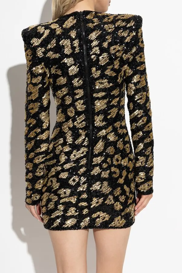 Balmain Sequin Leopard Print Mini Dress