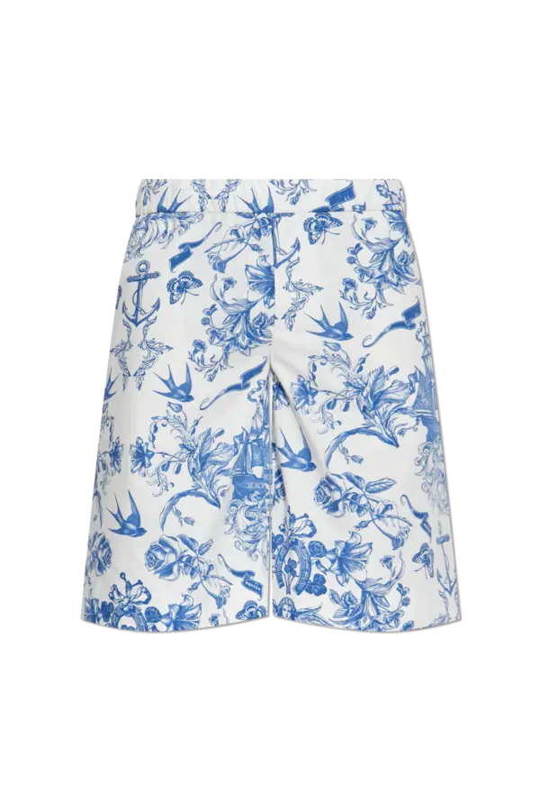 Alexander McQueen Printed Cotton Shorts - Blue