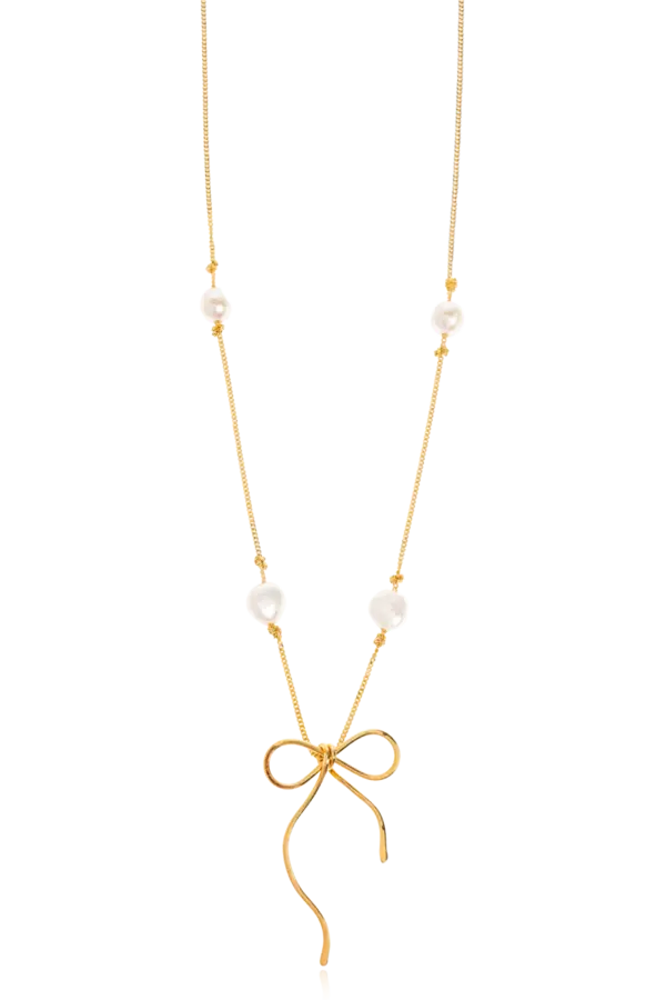 Marni Pendant Necklace With Pearls And Golden Bow - Gold