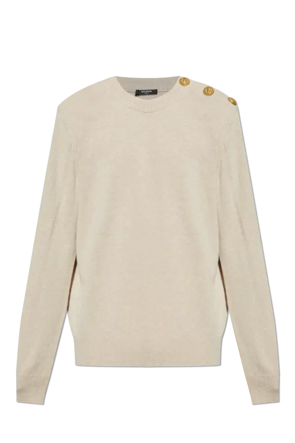 Balmain Cashmere And Wool Sweater With Gold Snap Fasteners