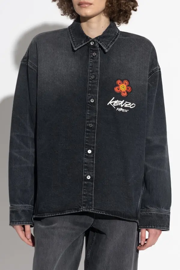 Kenzo Denim Shirt With Embroidered Details - Grey