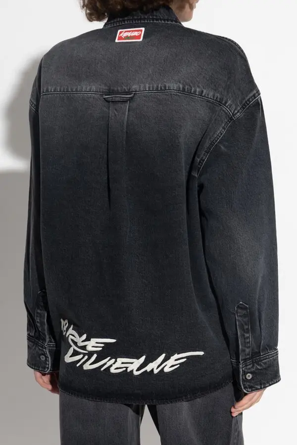 Kenzo Denim Shirt With Embroidered Details - Grey