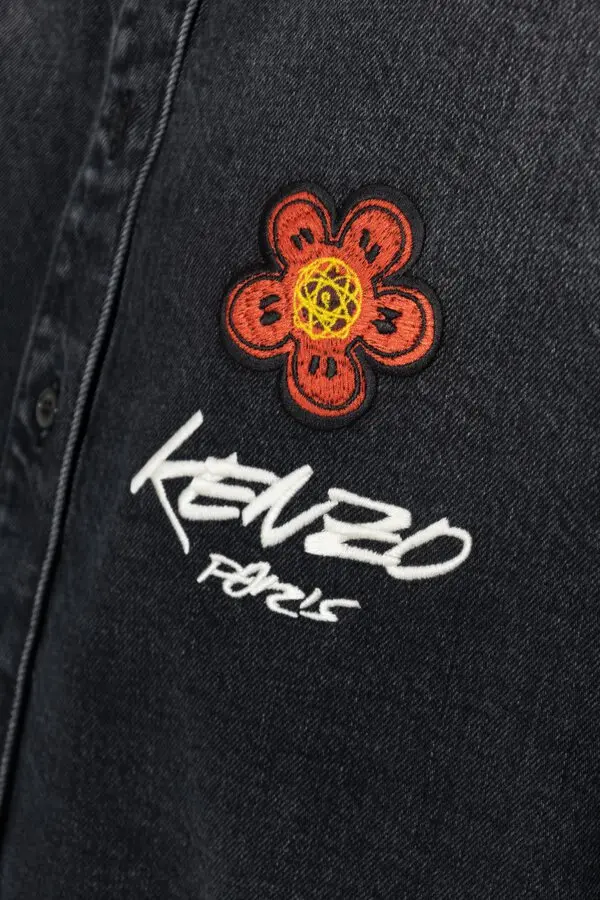 Kenzo Denim Shirt With Embroidered Details - Grey