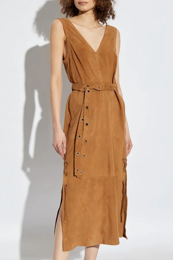 munthe brown dress Suede 'filom' Tysha brown Size:5-6Y Women's 40th Birthday Party sleeve:spaghetti-strap