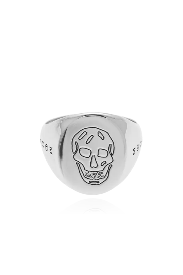 Alexander McQueen Signet Ring With Engraved Logo - Silver