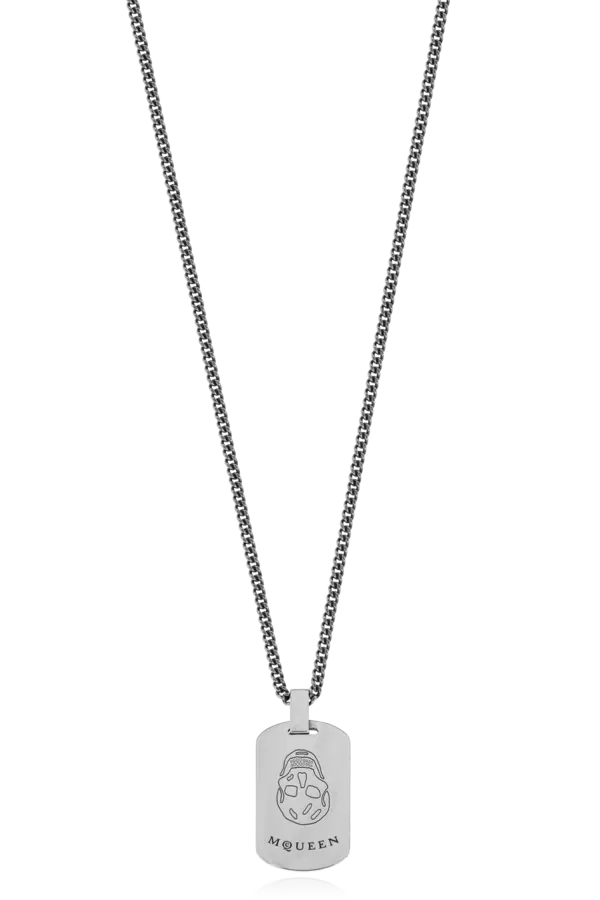 Alexander McQueen Engraved Logo Pendant Necklace - Silver