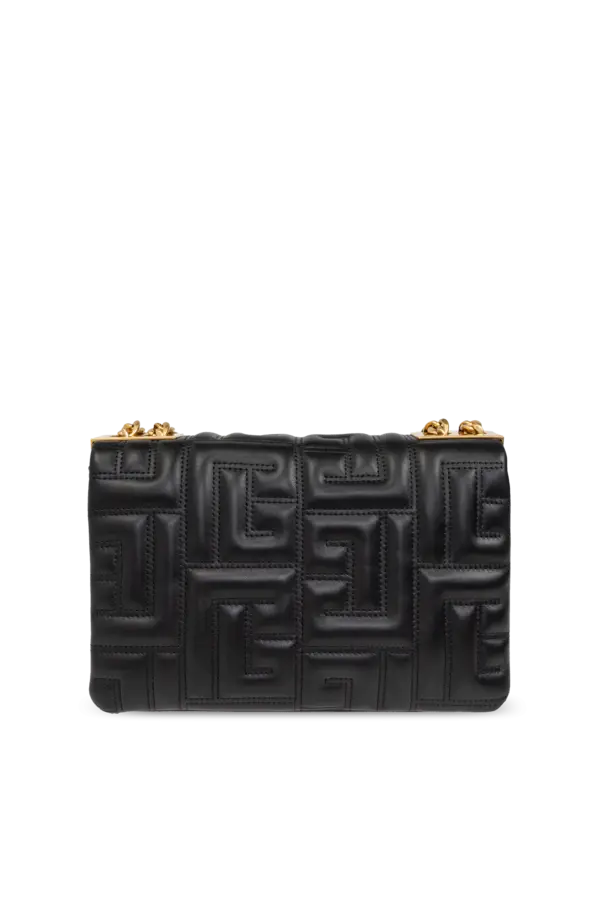 Balmain Embossed Lambskin Leather Shoulder Bag