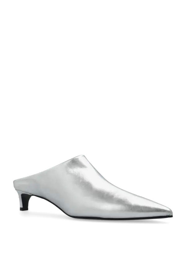 JIL SANDER Leather Heeled Mules - Silver