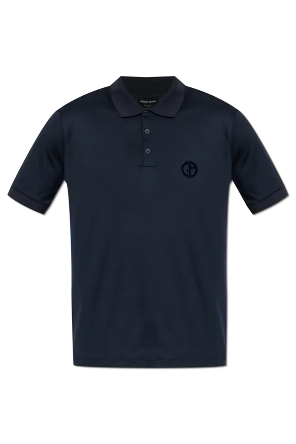 Giorgio Armani Polo Shirt With A Logo And Velvet Finish - Navy Blue