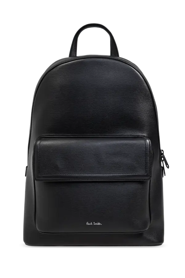 Paul Smith Leather Backpack With Logo - Black