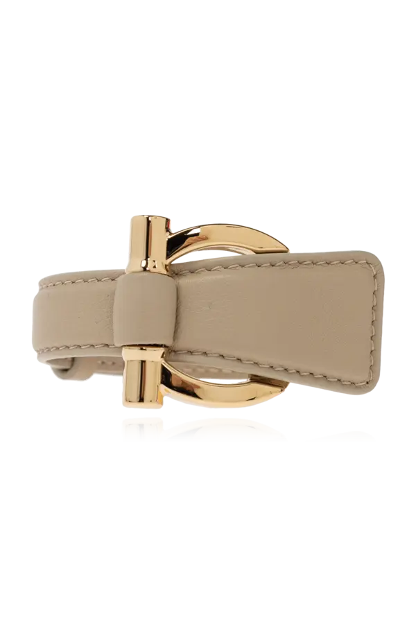 FERRAGAMO Leather Bracelet With Gold Clasp - Beige