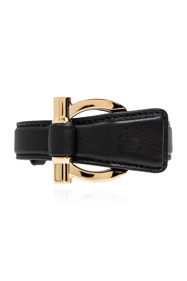 FERRAGAMO Leather Bracelet With Gold-tone Clasp - Black