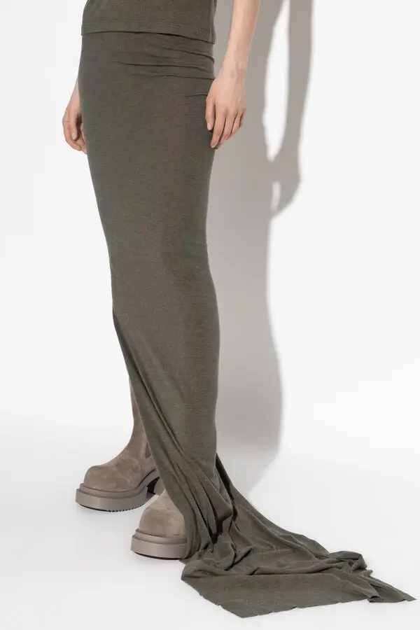 Rick Owens Sculptural Knit Maxi Skirt With Elongated Train