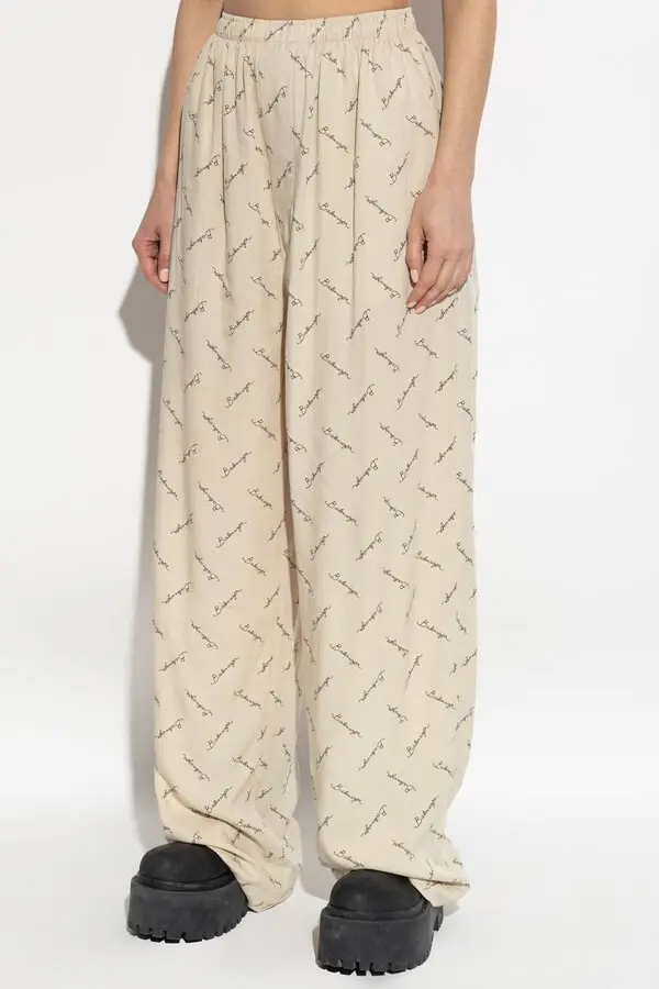 Balenciaga Wide-leg Viscose Pants With Logo