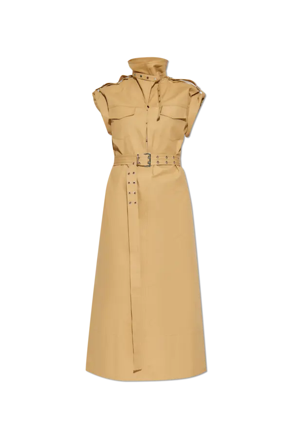 GANNI Cotton-linen Blend Midi Dress With Belt