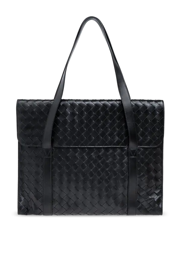 Bottega Veneta Leather Briefcase With Intrecciato Weave - Black