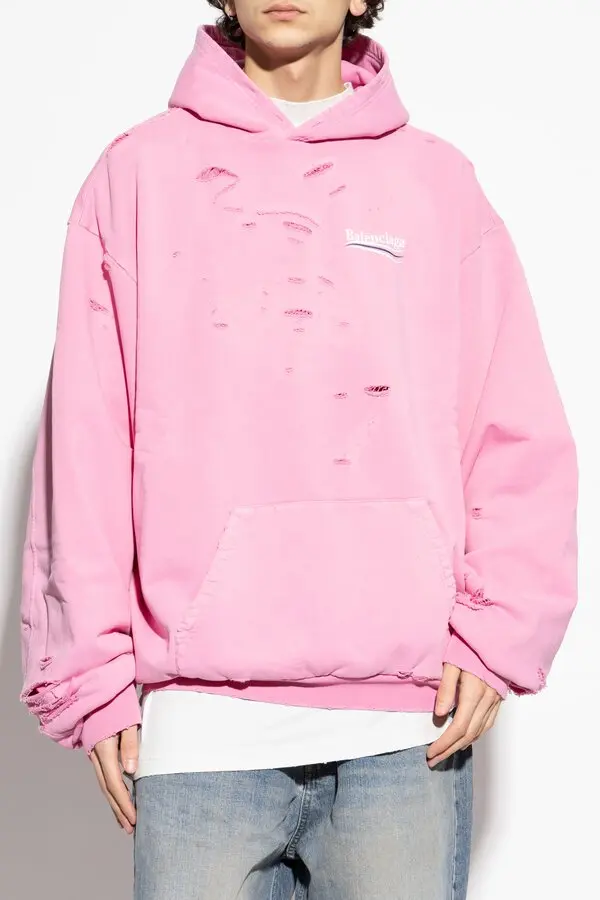 Balenciaga Cotton Hoodie With Distressed Details And Logo