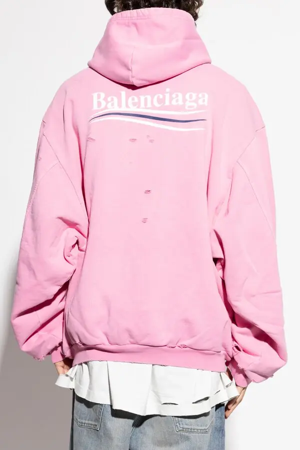 Balenciaga Cotton Hoodie With Distressed Details And Logo