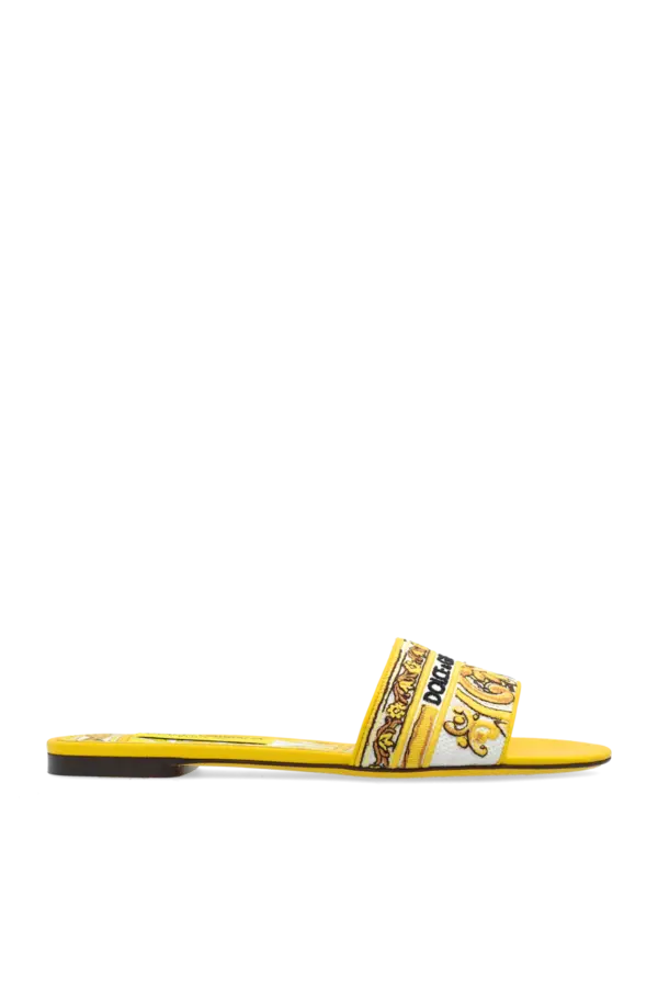 Dolce & Gabbana Slides With Baroque Motif And Designer Inscriptions - Yellow