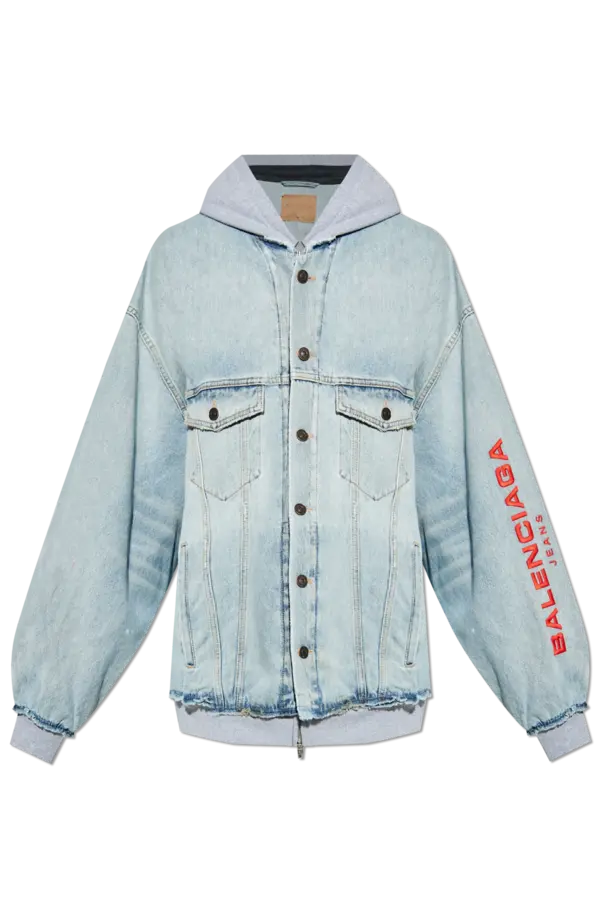 Balenciaga Hooded Denim Jacket - Light Blue